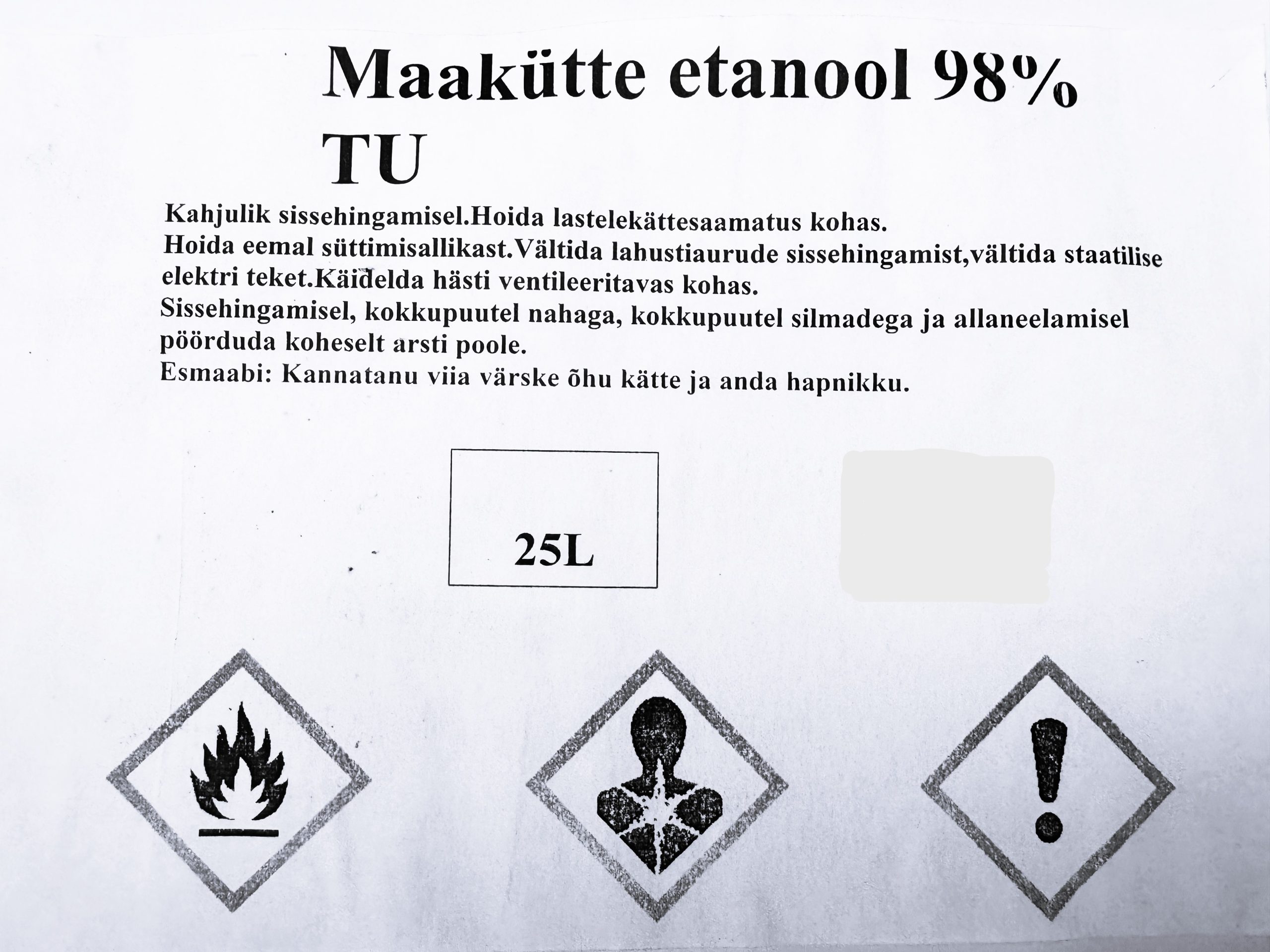 MAAKÜTTE ETANOOL 98%, 25l - Kvaliteetsete sanitaartehniliste toodete ...